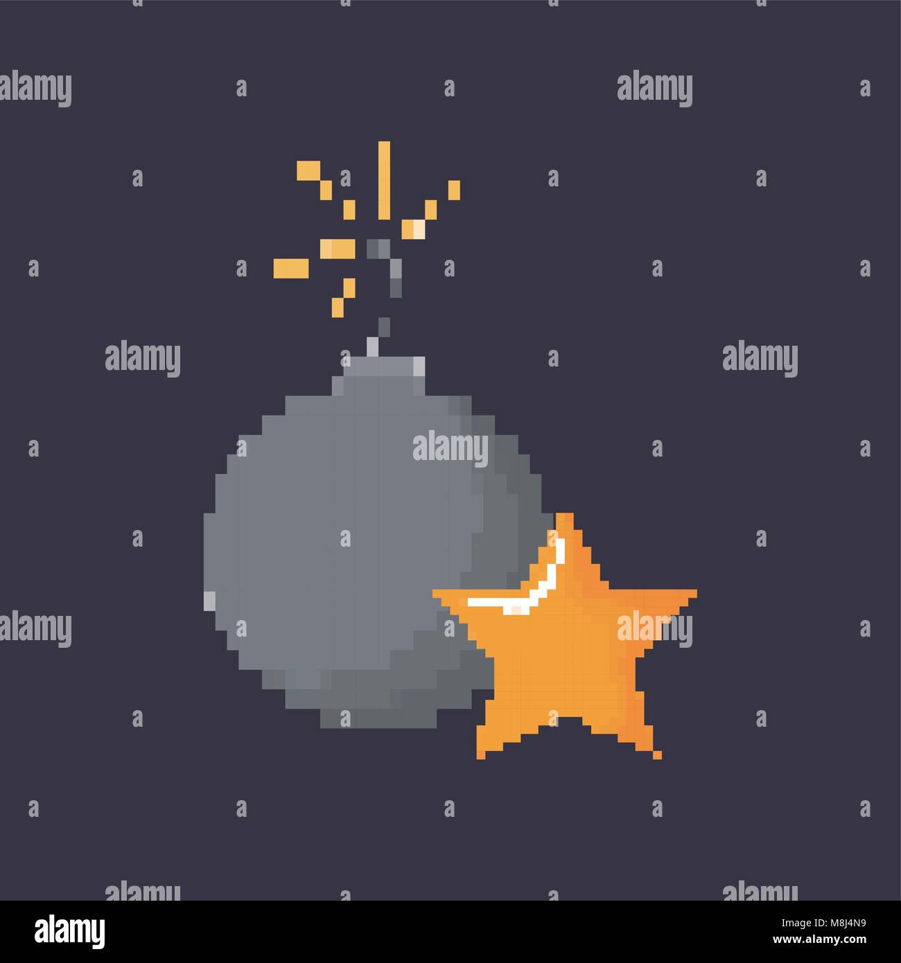 Video game bomb and star icon over gray background, vector illustration ...