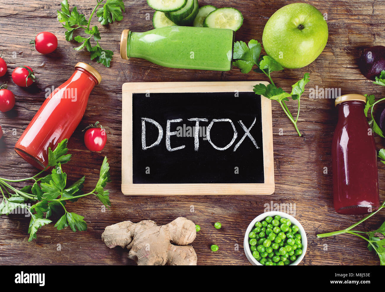 Fresh organic fruits, vegetable smoothies and juices. Detox diet. Top ...
