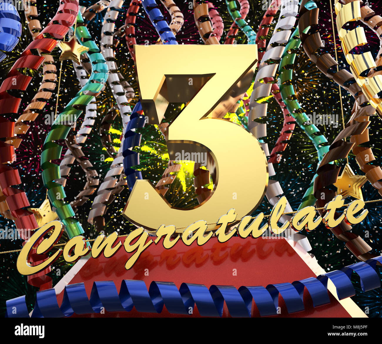 Gold number three with the words congratulations on a background of ...