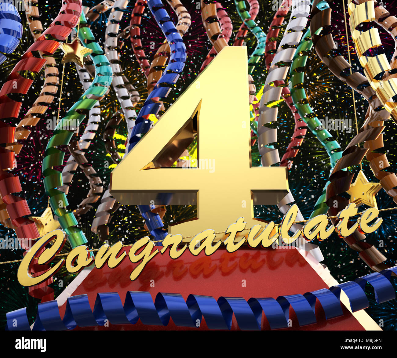 Gold number four with the words congratulations on a background of ...