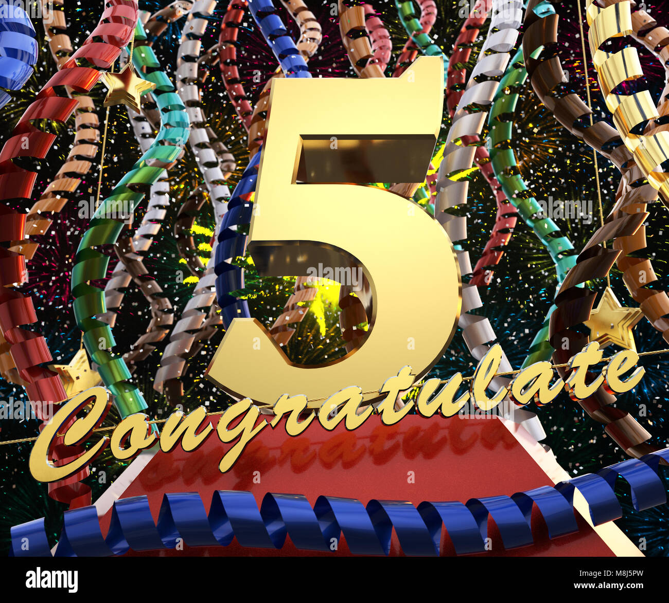 Gold number five with the words congratulations on a background of ...