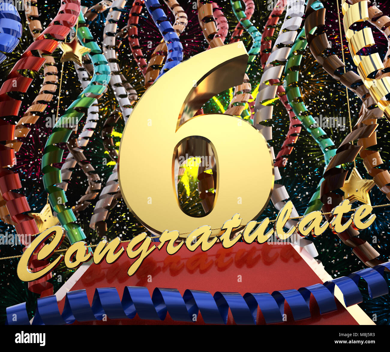 Gold number six with the words congratulations on a background of ...