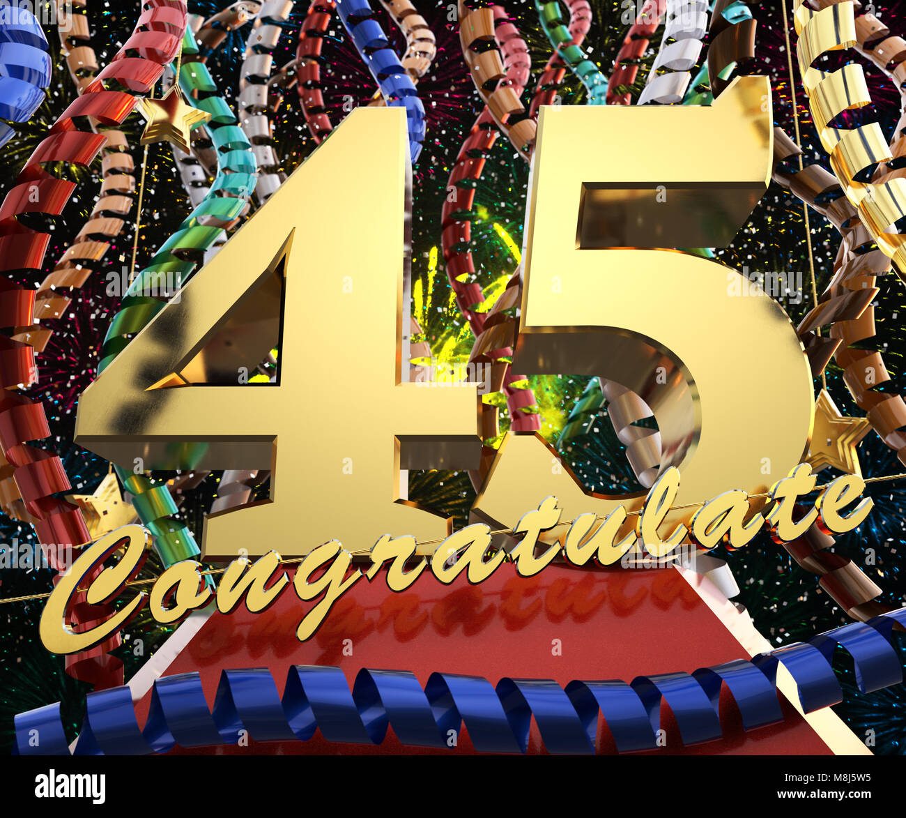 Gold number forty five with the word congratulate on a background of ...