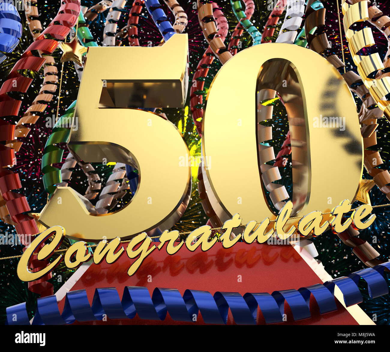 Gold number fifty with the words congratulations on a background of ...