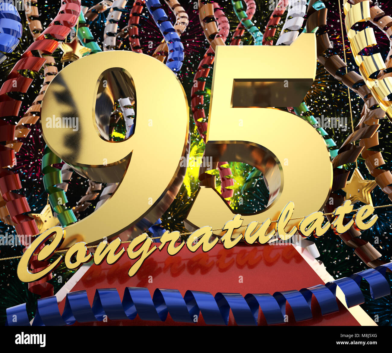 Gold number ninety five with the word congratulate on a background of ...