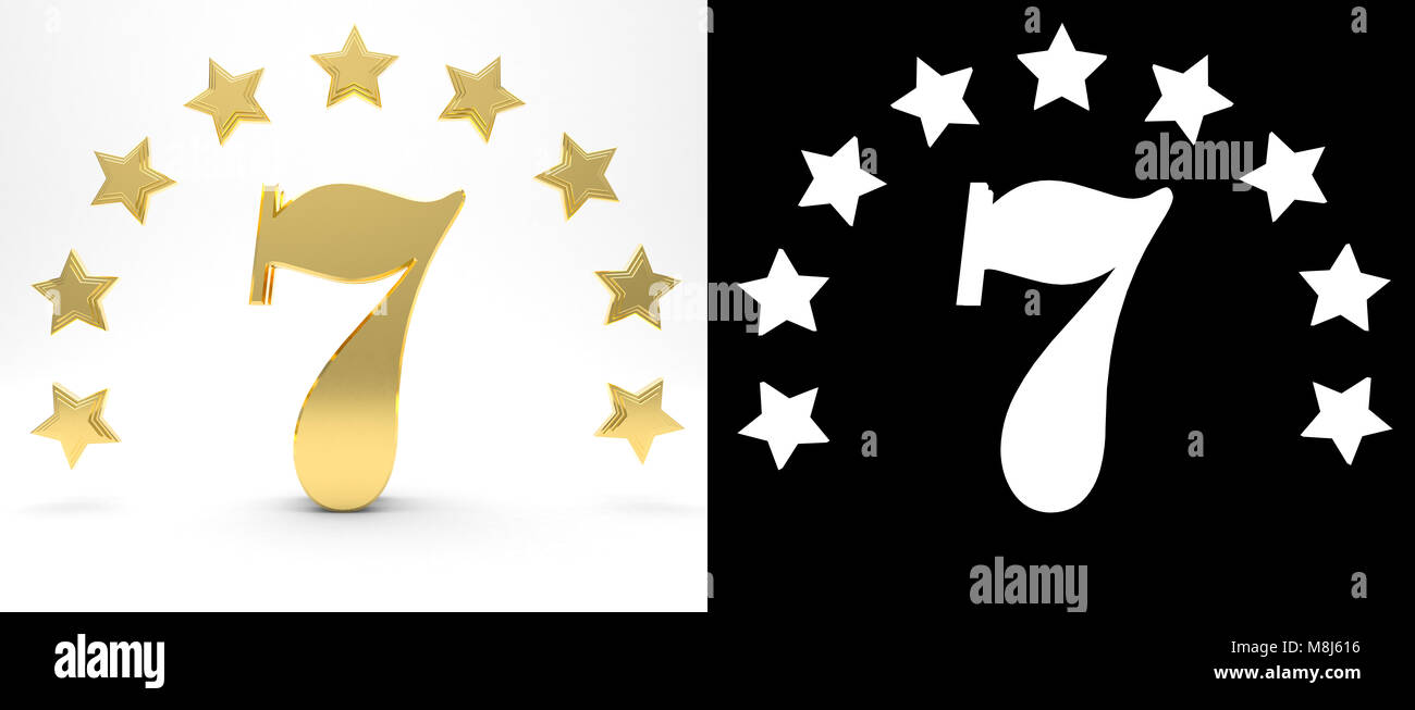 Golden number seven on white background with drop shadow and alpha ...