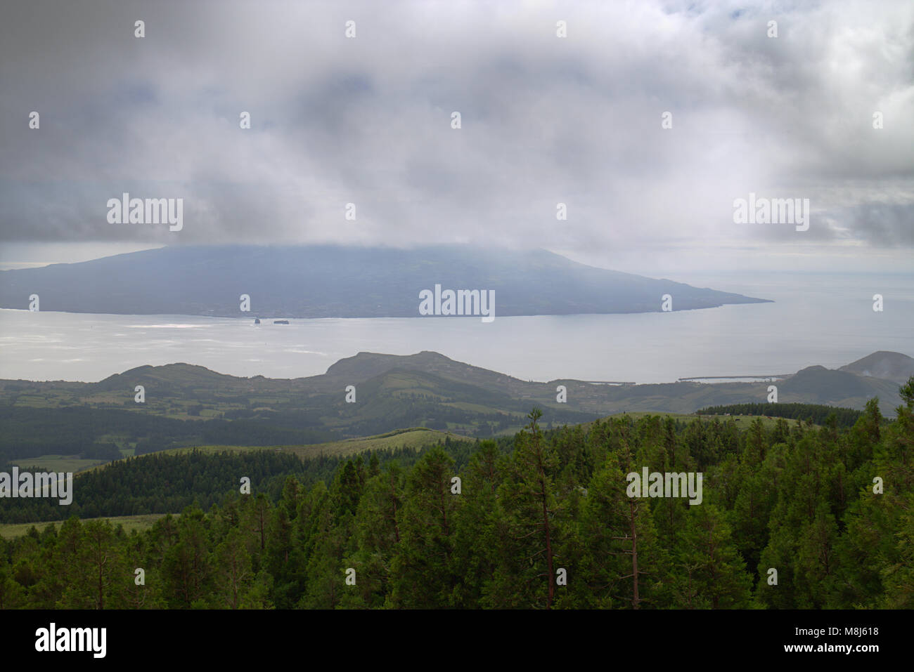 Landscape of Pico island from faial island, Faial, Azores islands ...
