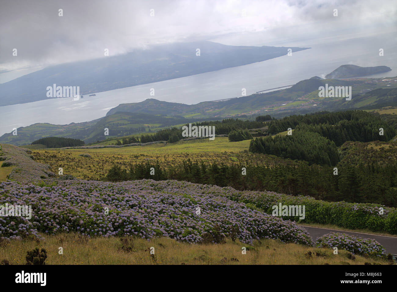 Landscape of Pico island from faial island, Faial, Azores islands ...