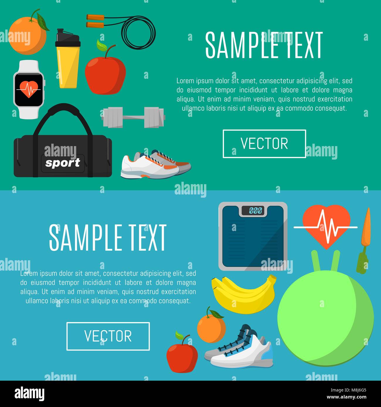 Fitness and a healthy lifestyle banners set Stock Vector Image & Art ...