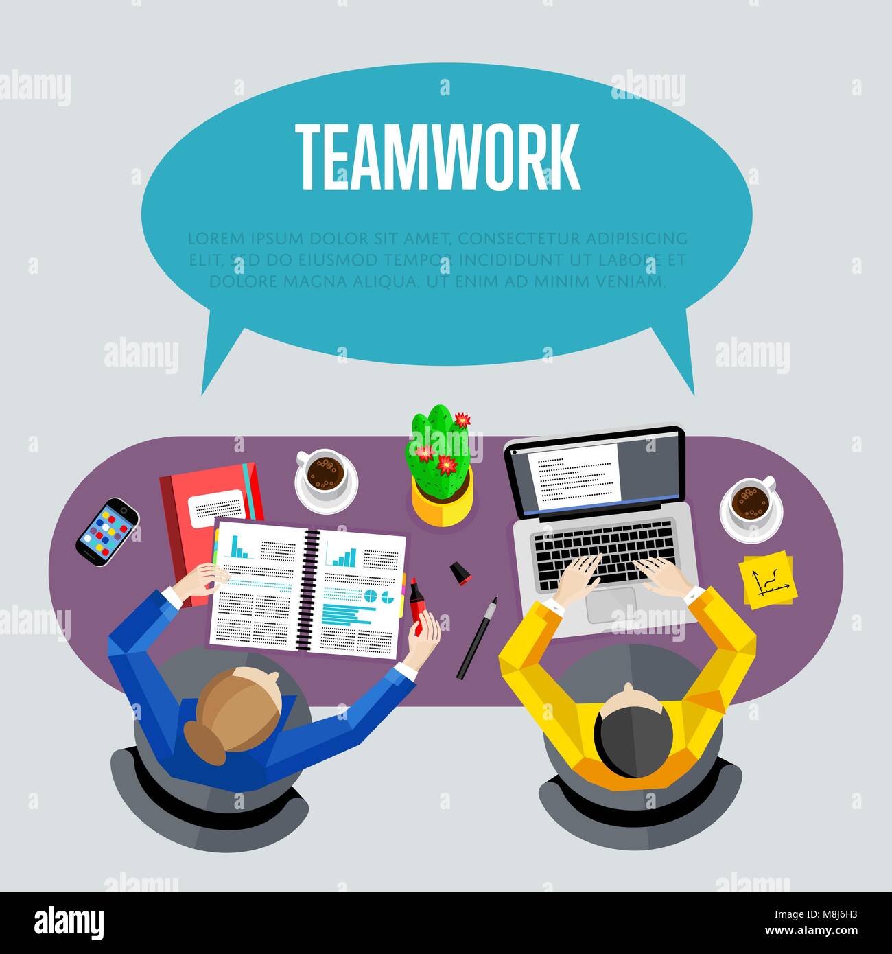 Teamwork concept. Top view workspace background Stock Vector Image ...