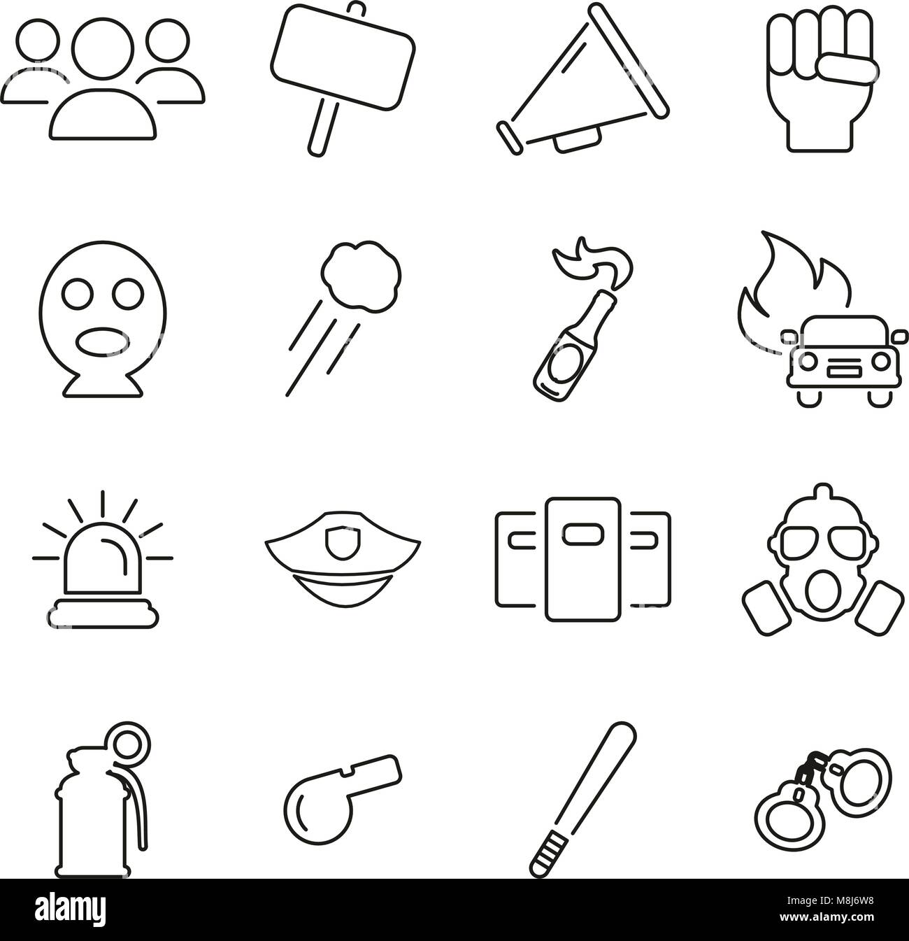Demonstration or Protest Icons Thin Line Vector Illustration Set Stock ...