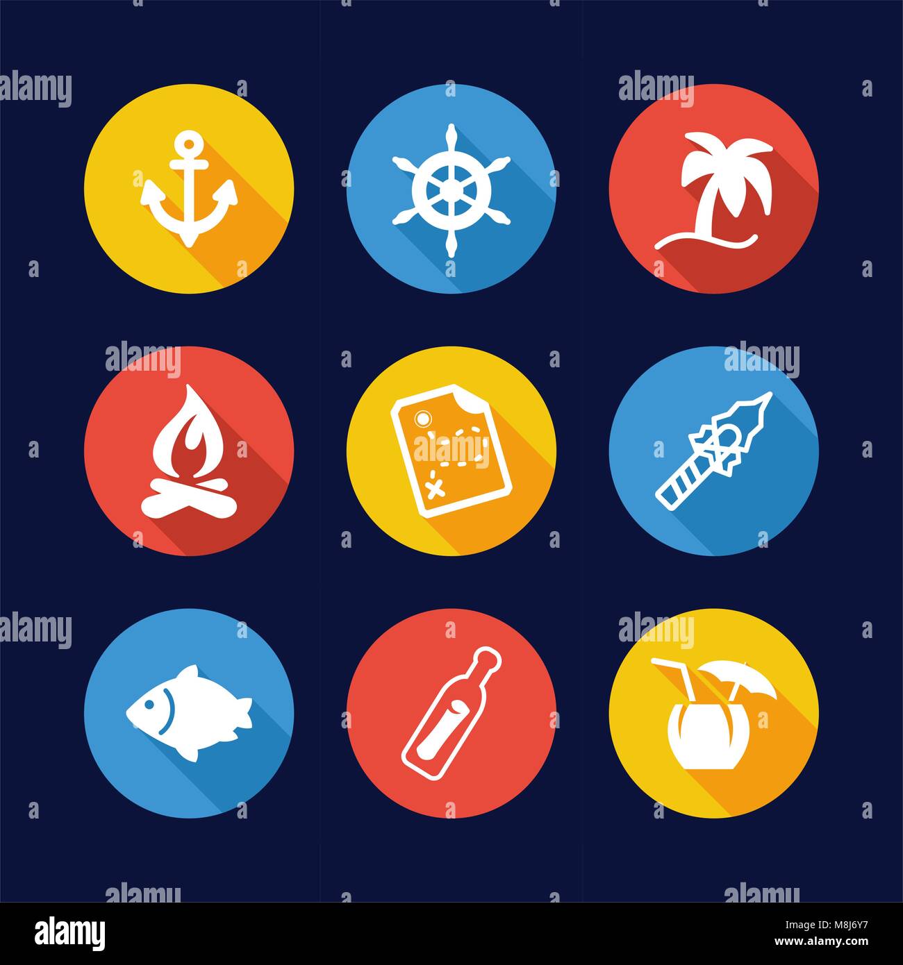 Desert Island Icons Flat Design Circle Stock Vector Image & Art - Alamy
