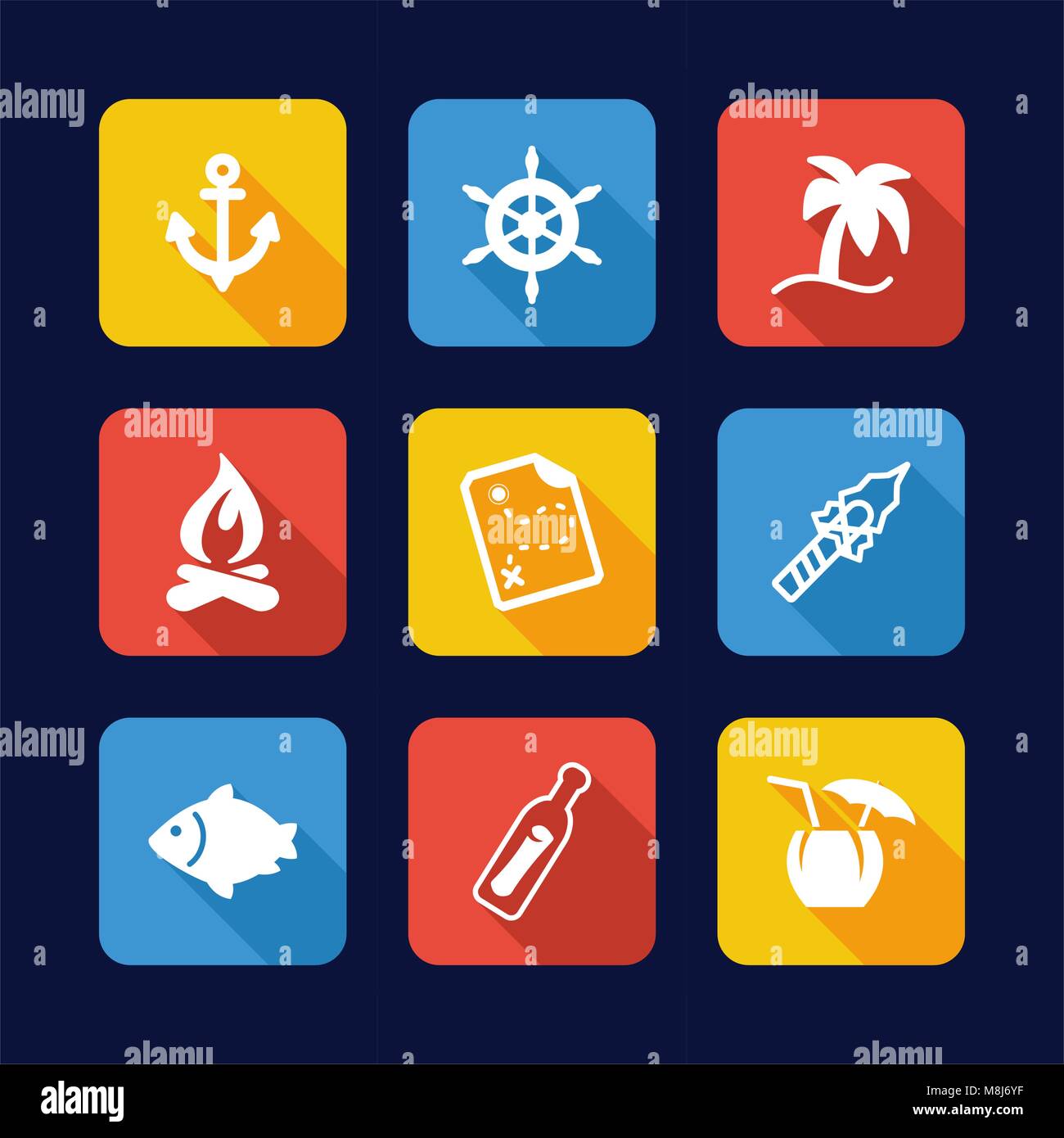 Desert Island Icons Flat Design Stock Vector Image & Art - Alamy