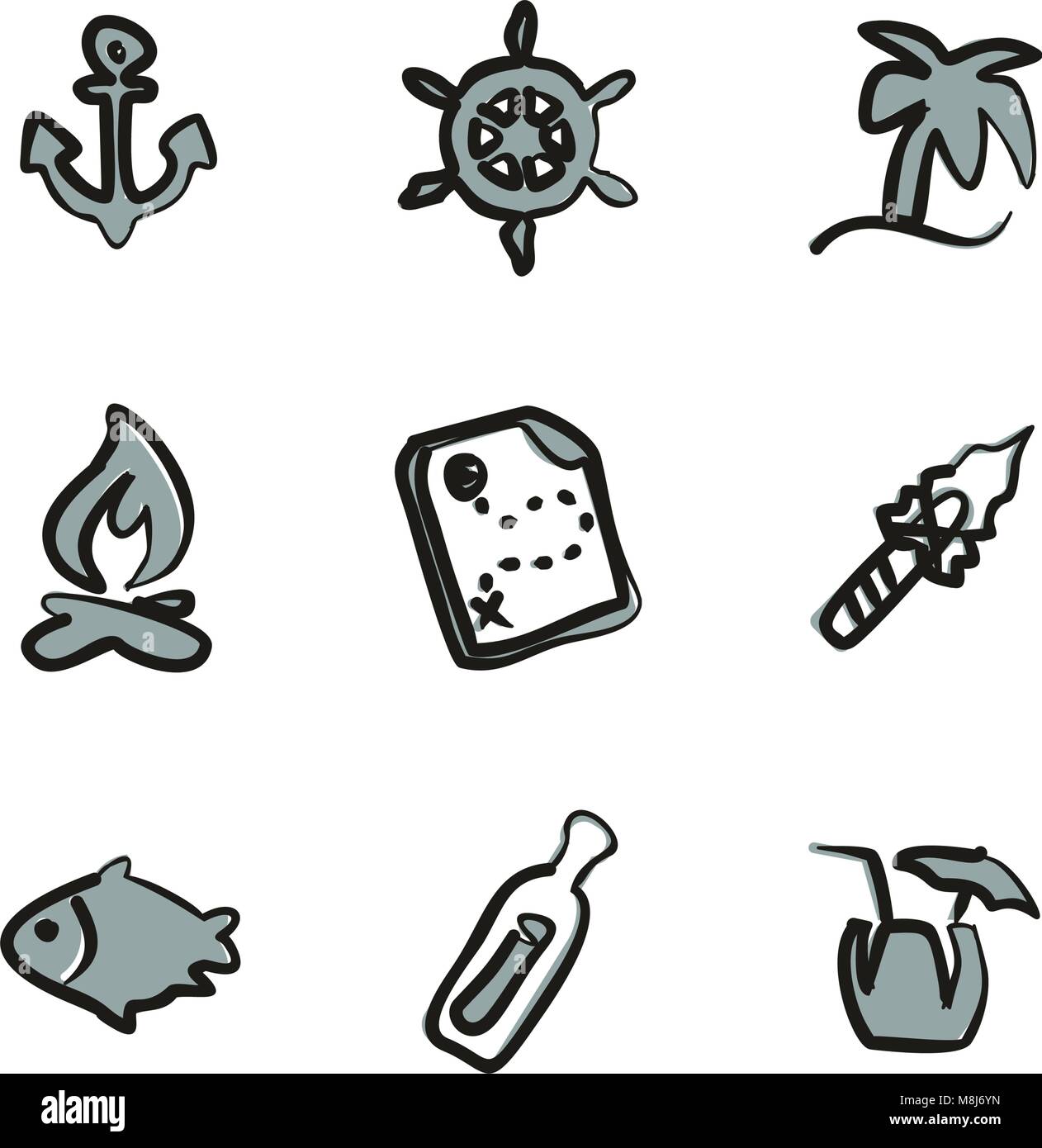 Desert Island Icons Freehand 2 Color Stock Vector Image & Art - Alamy