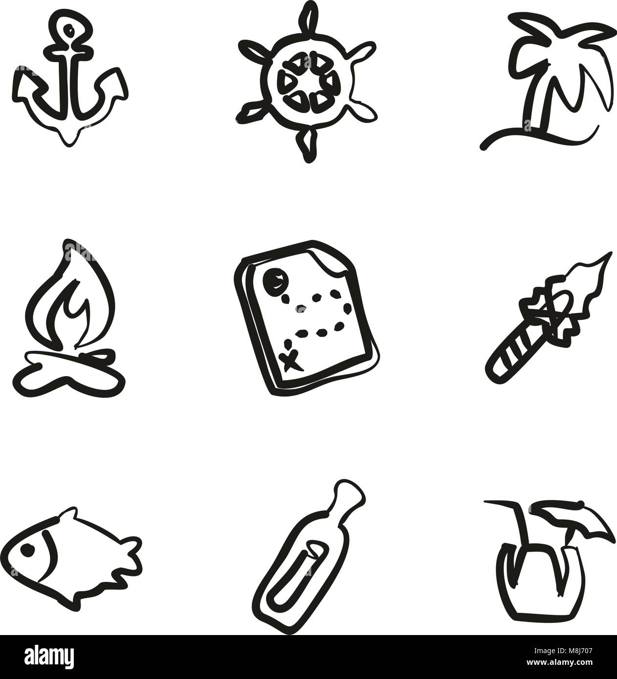 Desert Island Icons Freehand Stock Vector Image & Art - Alamy