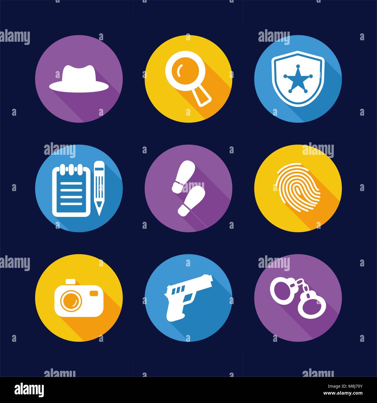 Detective Icons Flat Design Circle Stock Vector Image & Art - Alamy
