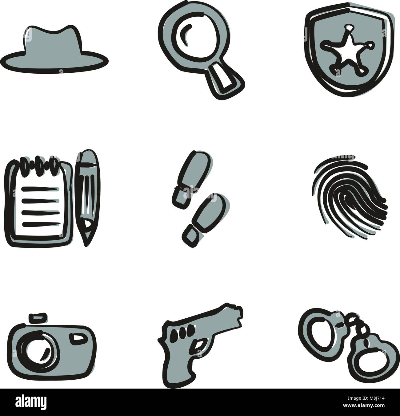 Detective Icons Freehand 2 Color Stock Vector Image & Art - Alamy