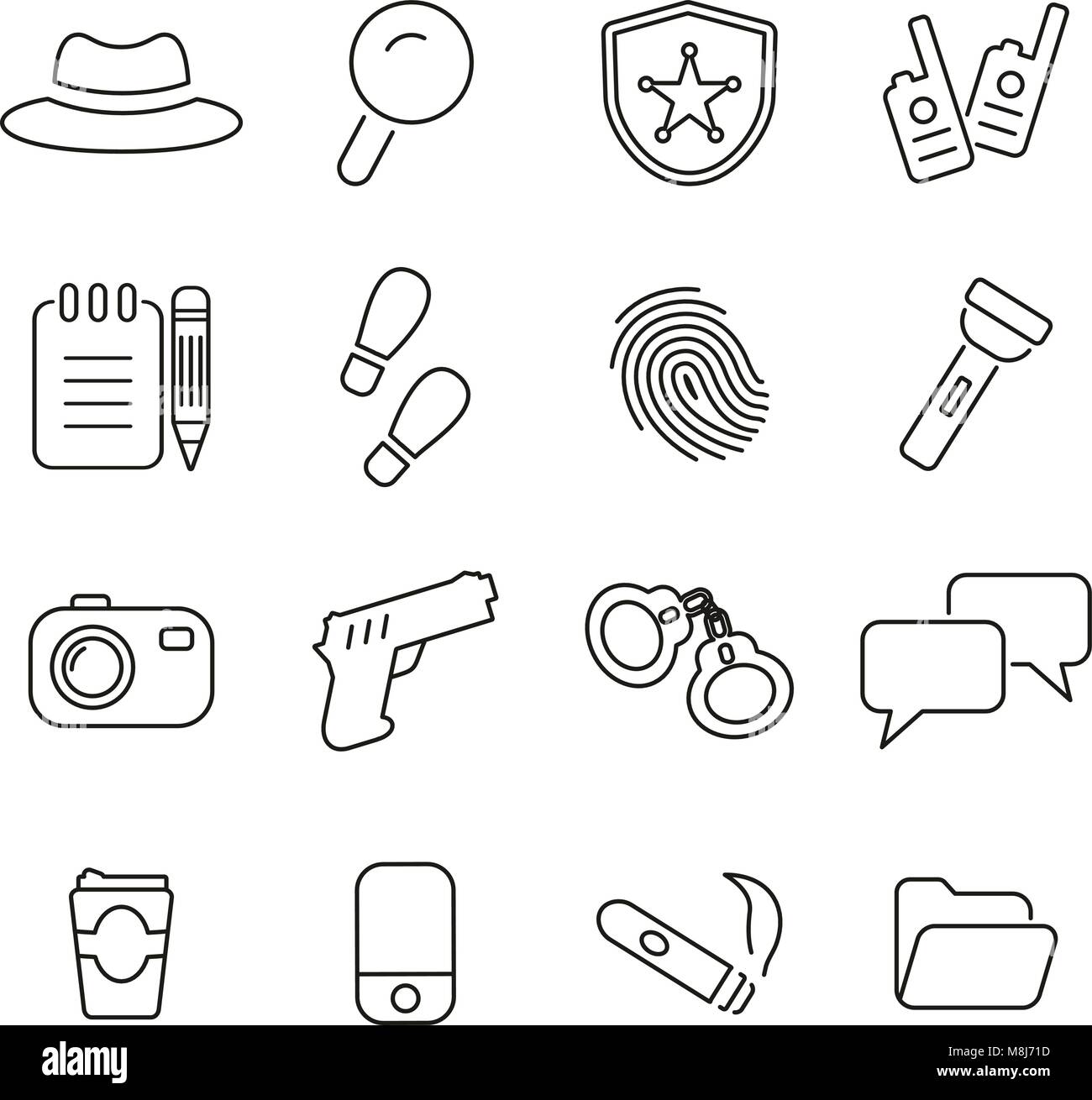 Detective or Private Investigator Icons Thin Line Vector Illustration ...