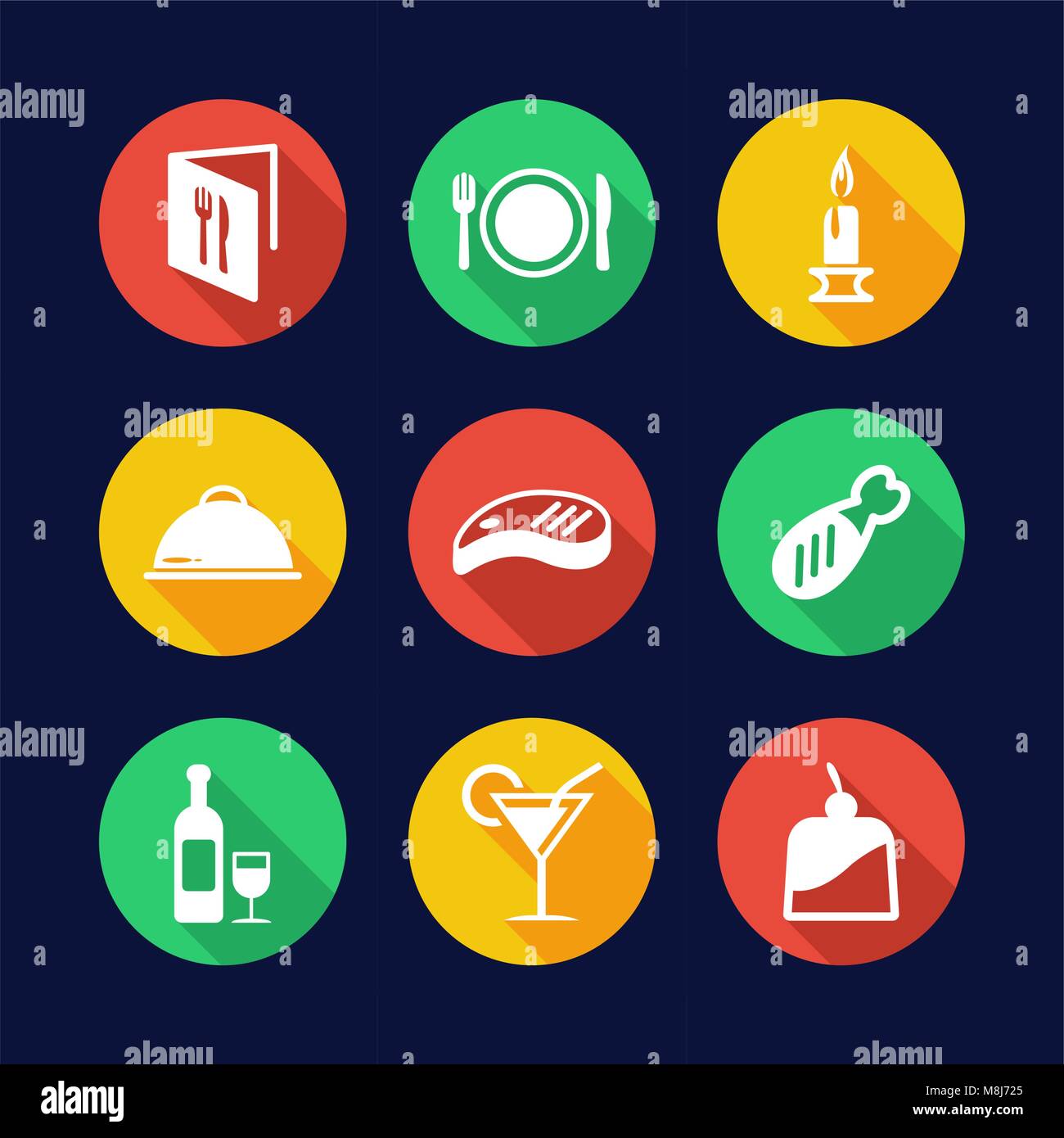 Dinner Icons Flat Design Circle Stock Vector Image & Art - Alamy