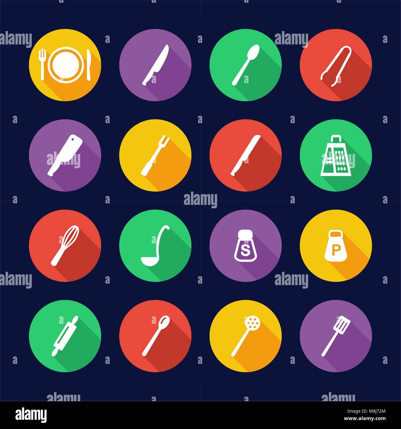 Dinner Set Icons Flat Design Circle Stock Vector Image & Art - Alamy