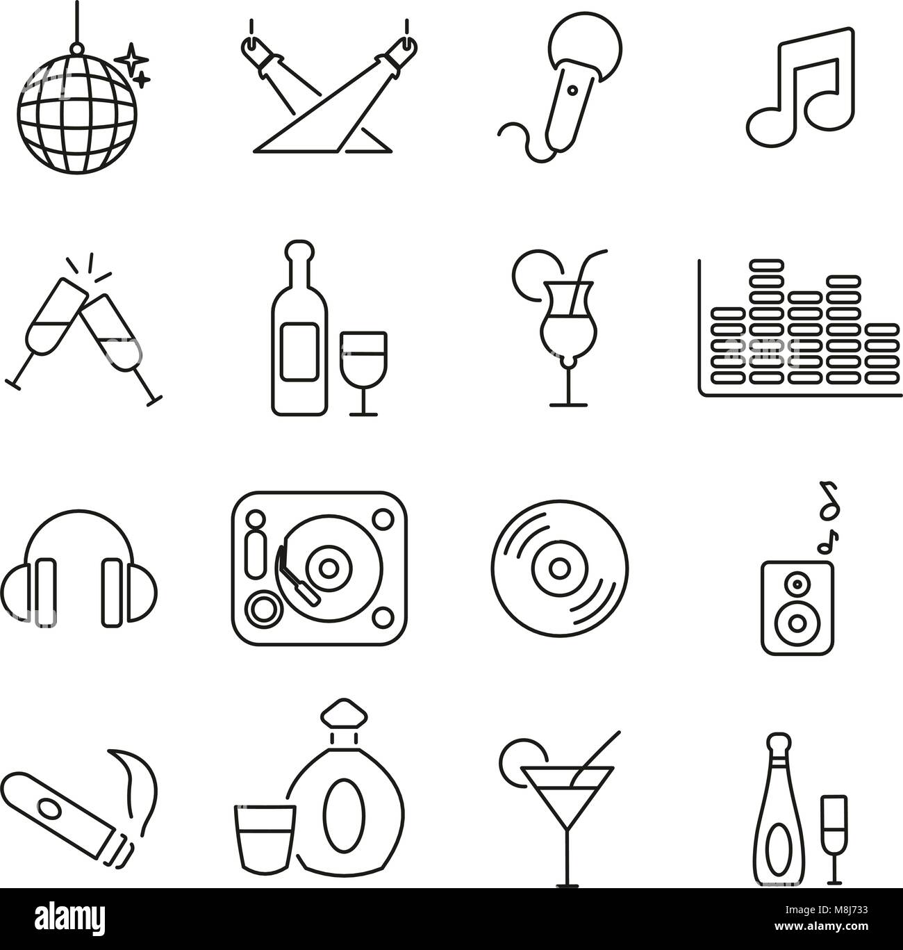 Disco Club or Night Club Icons Thin Line Vector Illustration Set Stock ...