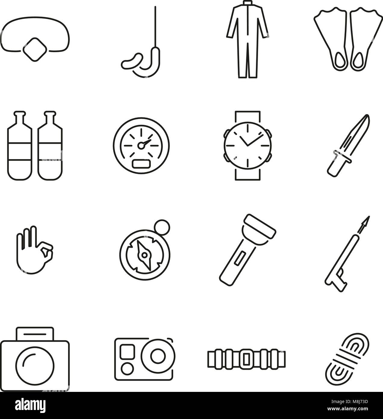 Diver & Underwater Diving Gear Icons Thin Line Vector Illustration Set ...