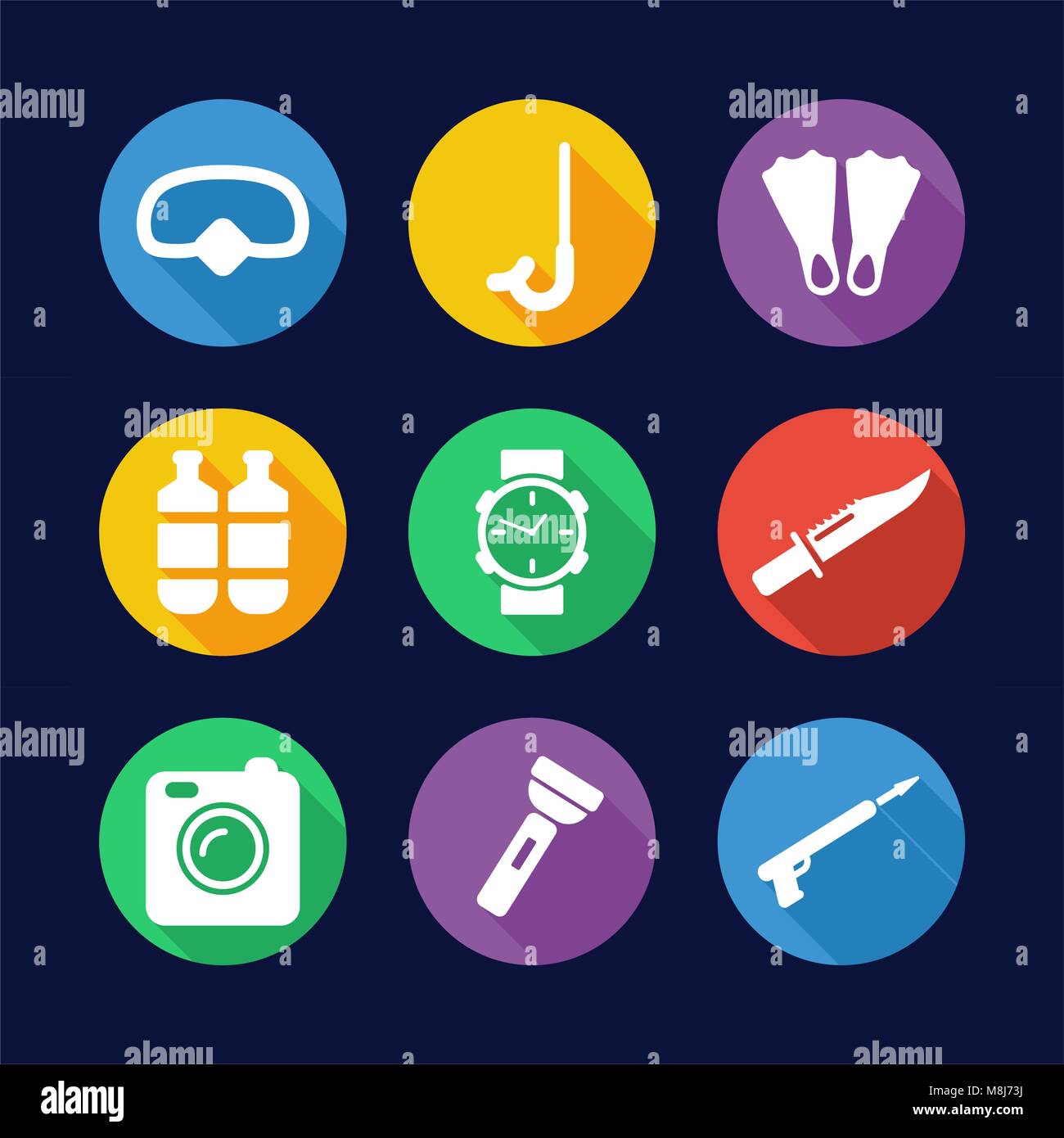 Diving Gear Icons Flat Design Circle Stock Vector Image & Art - Alamy