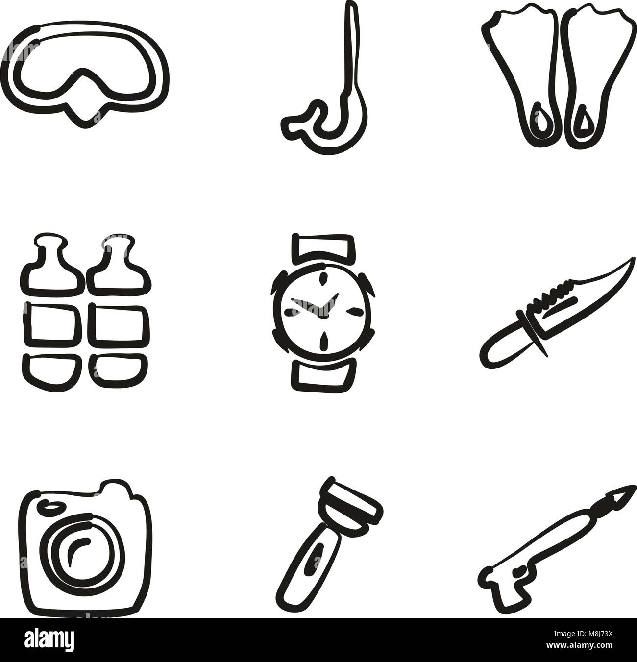Diving Gear Icons Freehand Stock Vector Image & Art - Alamy