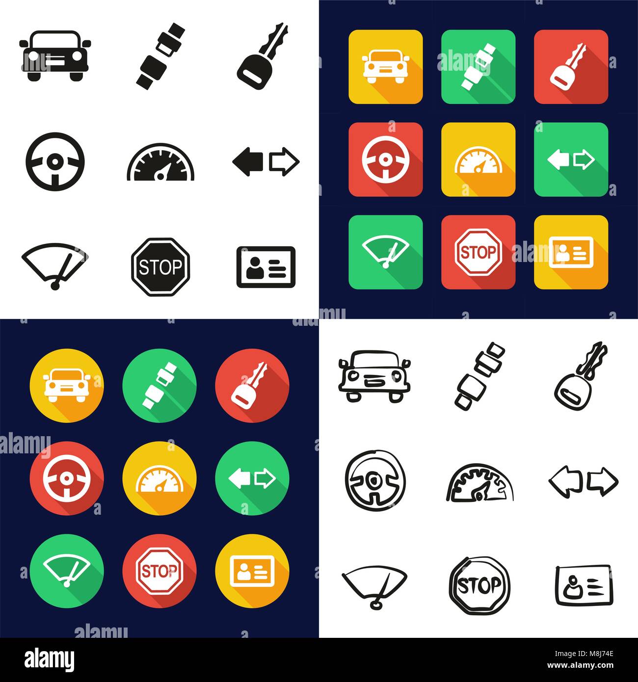 Driving School All in One Icons Black & White Color Flat Design ...