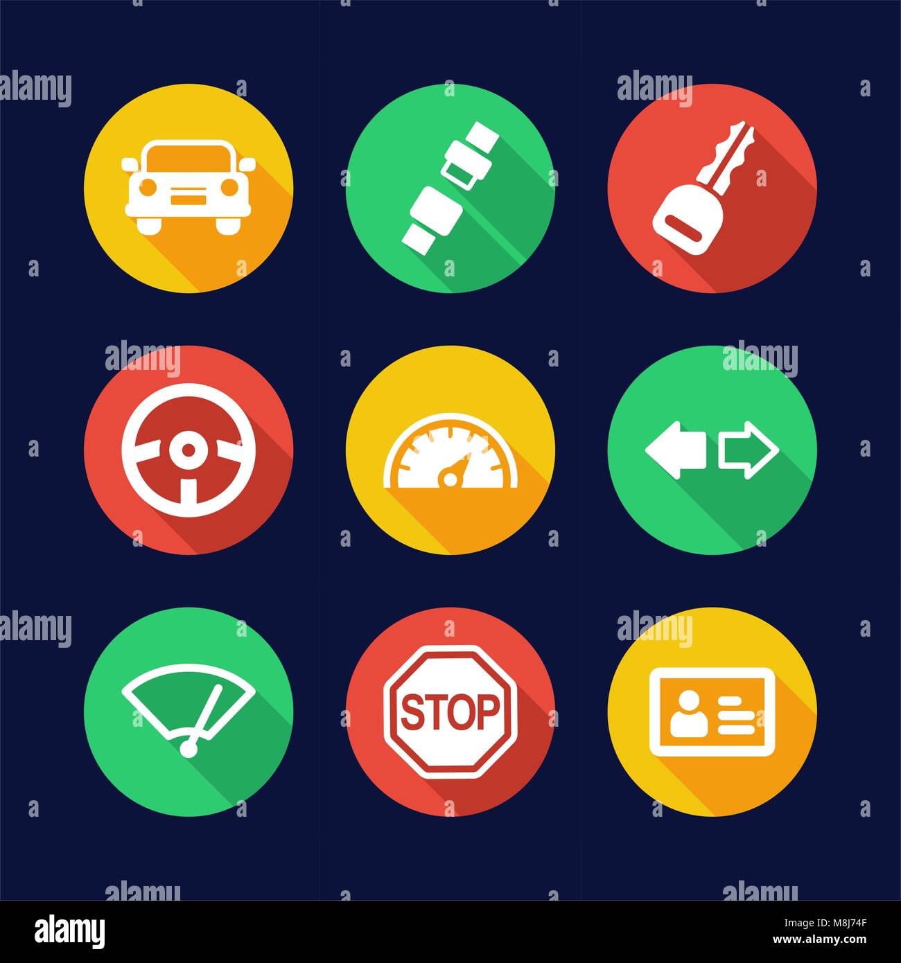 Driving School Icons Flat Design Circle Stock Vector Image & Art - Alamy