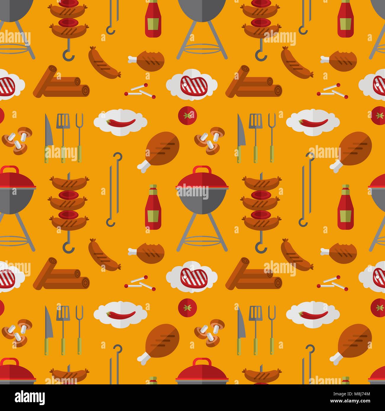 Barbecue grill seamless pattern in flat style Stock Vector Image & Art ...