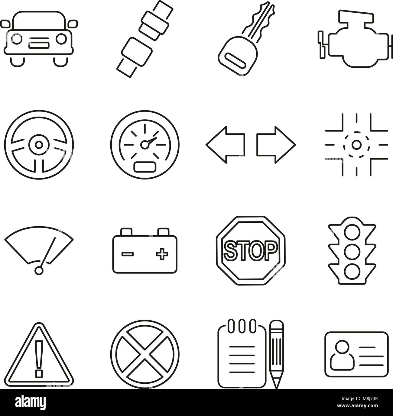 Driving School or Drivers Test Icons Thin Line Vector Illustration Set ...