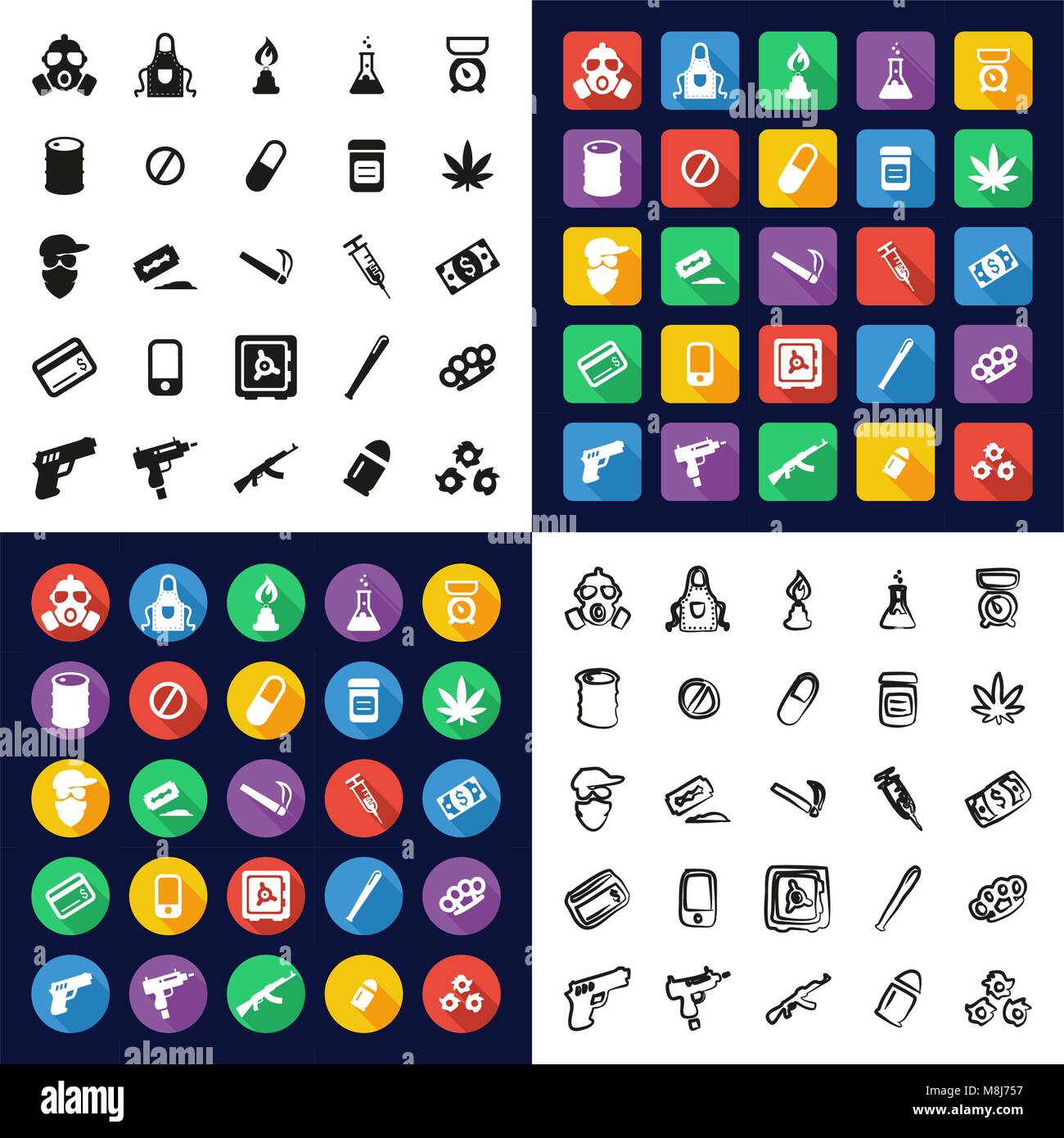 Drug Cartel All in One Icons Black & White Color Flat Design Freehand ...