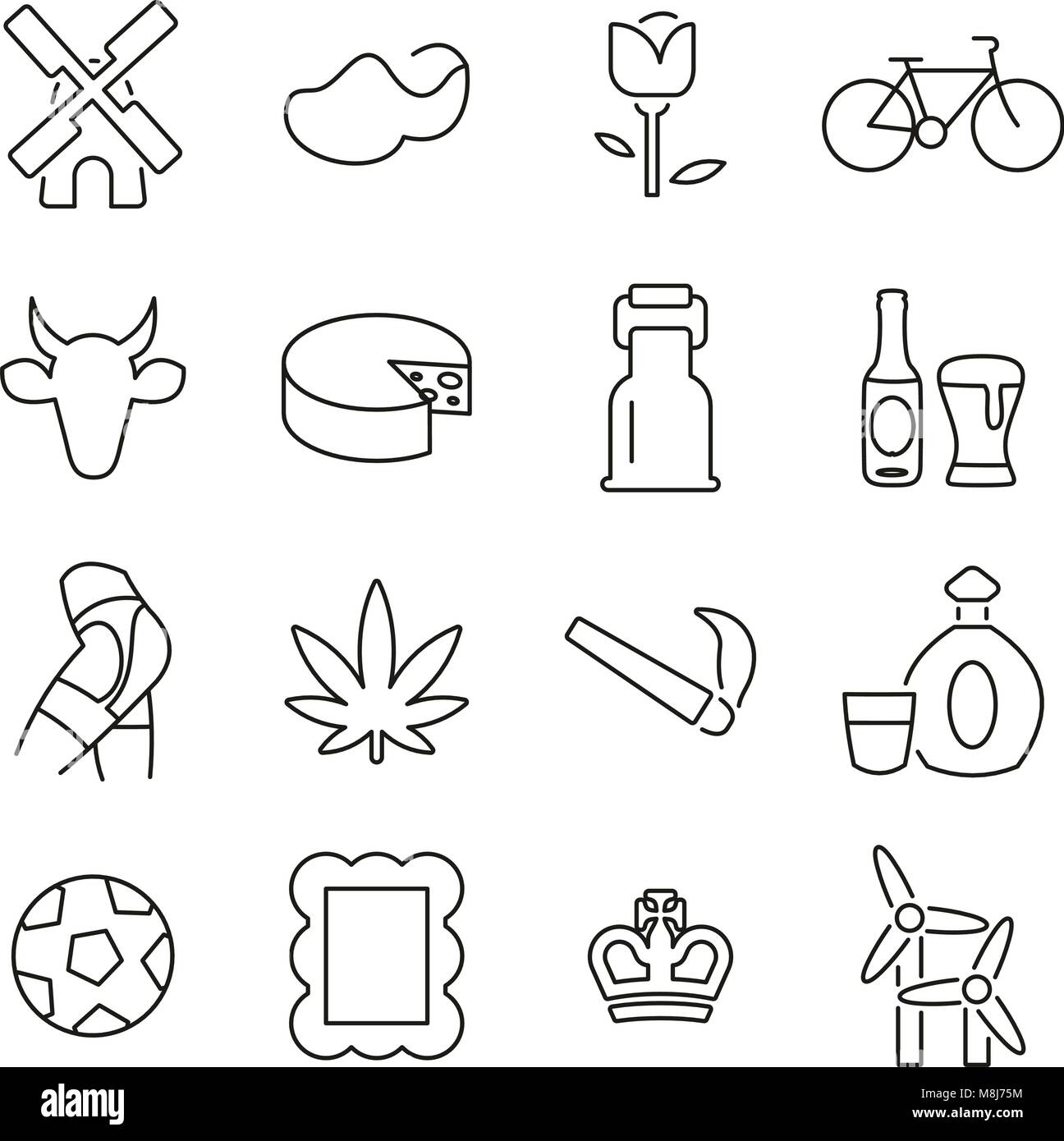 Dutch Culture & Tradition Icons Thin Line Vector Illustration Set Stock ...