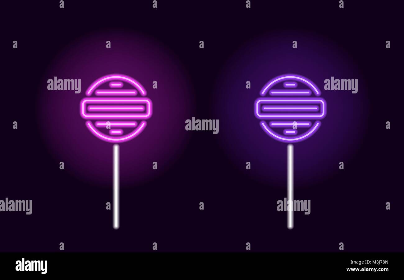 Purple and violet neon lollipop. Vector silhouette of neon fruit ...