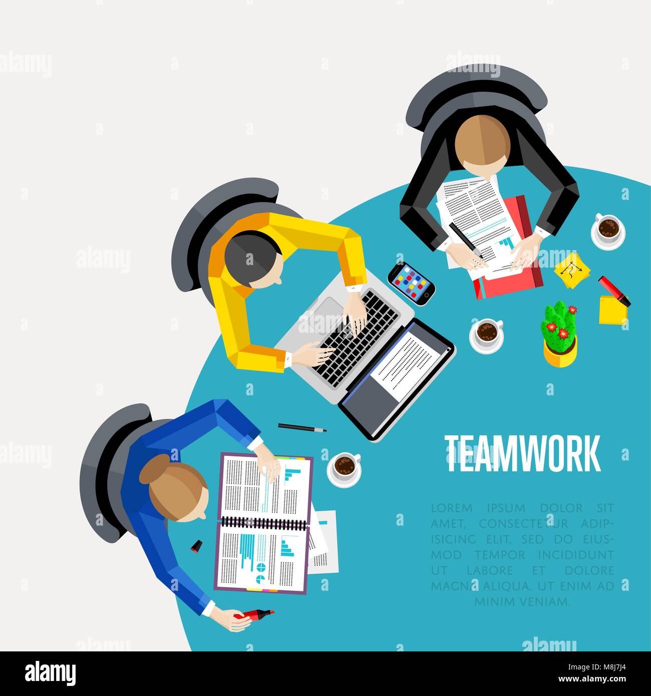 Teamwork concept. Top view workspace background Stock Vector Image ...