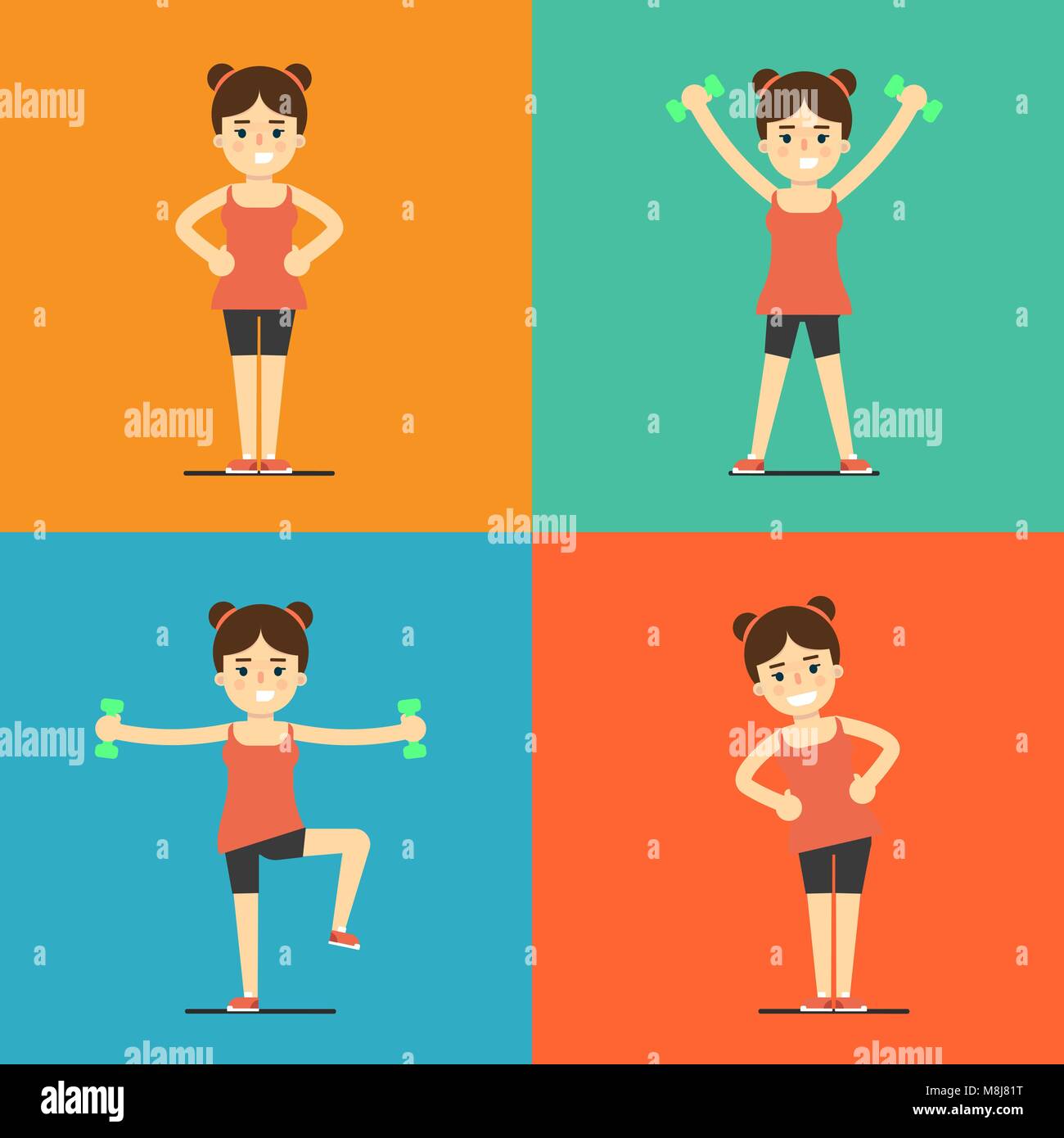 Fitness girl doing exercise, illustration set Stock Vector Image & Art ...