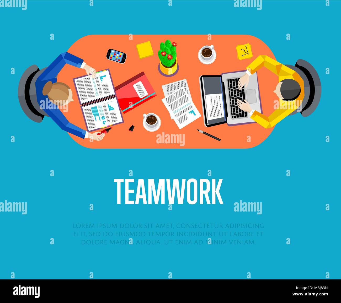 Teamwork concept. Top view workspace background Stock Vector Image ...