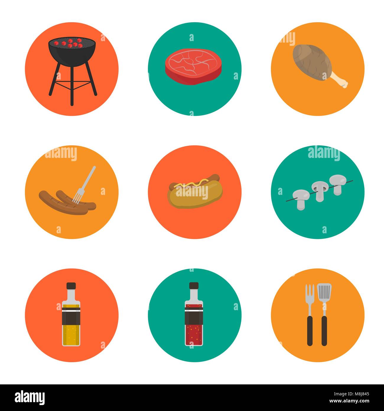 Barbecue grill round icons set Stock Vector Image & Art - Alamy