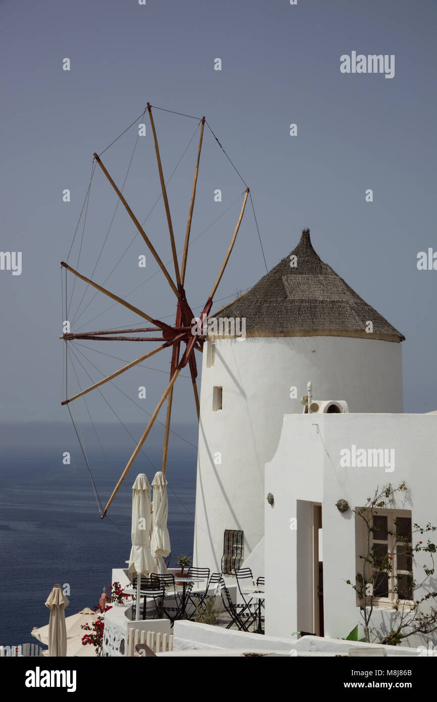 Windmill Oia Santorini Greece Stock Photo - Alamy