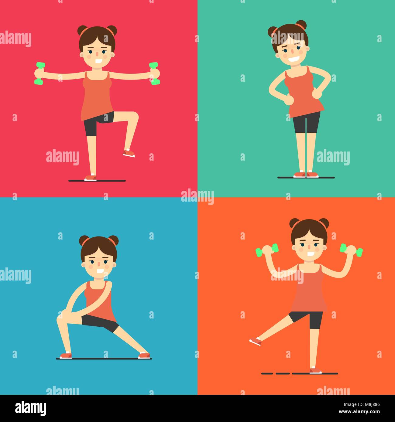 Fitness girl doing exercise, illustration set Stock Vector Image & Art ...