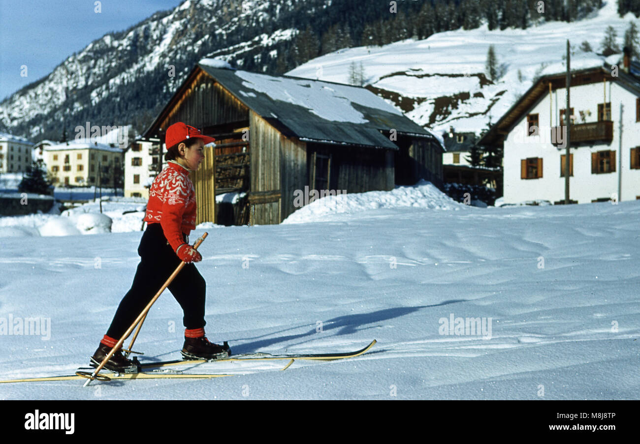 old time ski images, young skier from the 1950's, Italian Alps ...