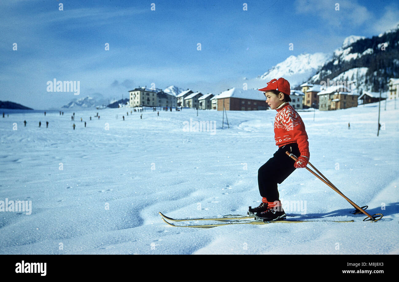 old time ski images, young skier from the 1950's, Italian Alps ...