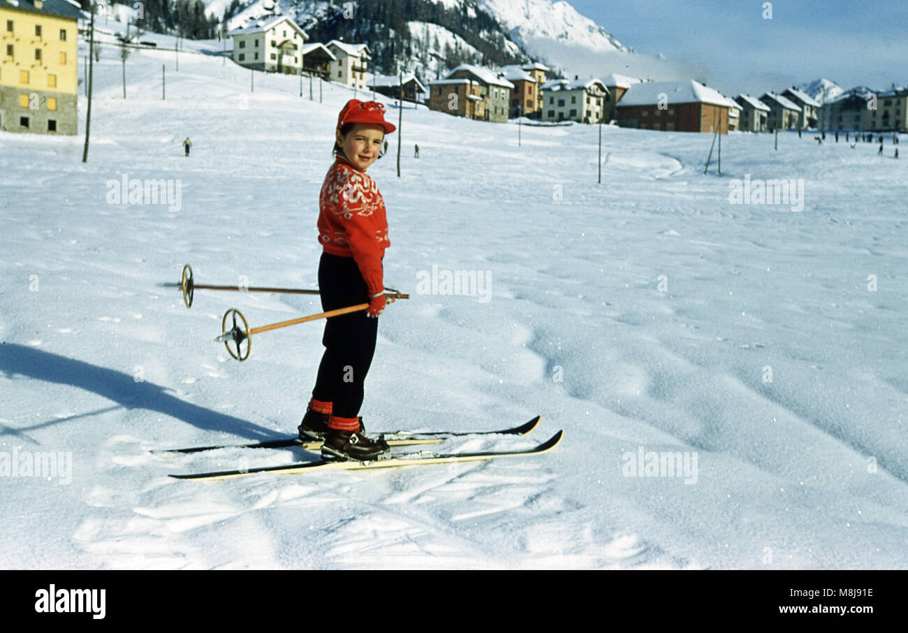 old time ski images, young skier from the 1950's, Italian Alps ...