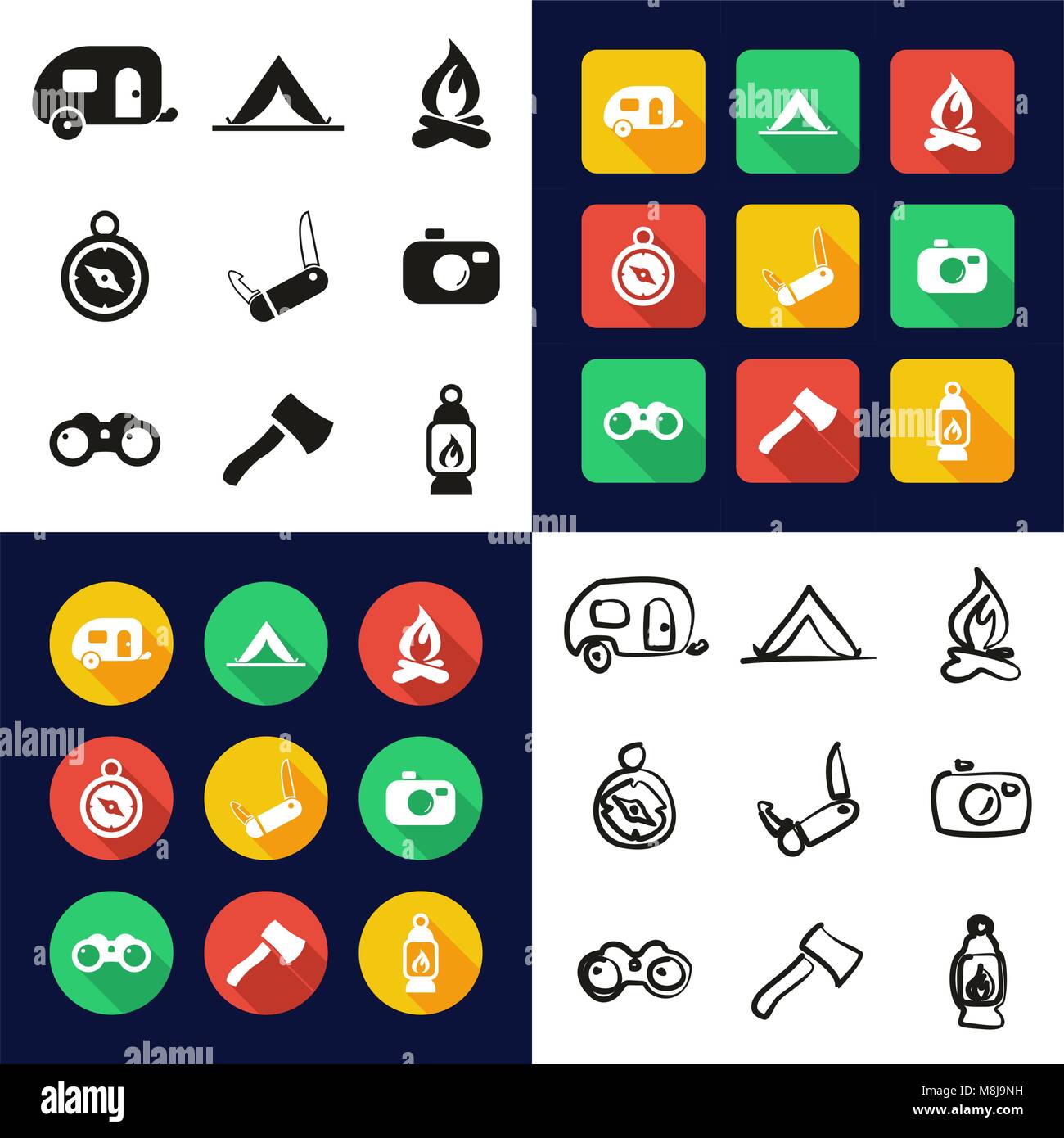 Camping All in One Icons Black & White Color Flat Design Freehand Set Stock Vector Image & Art ...