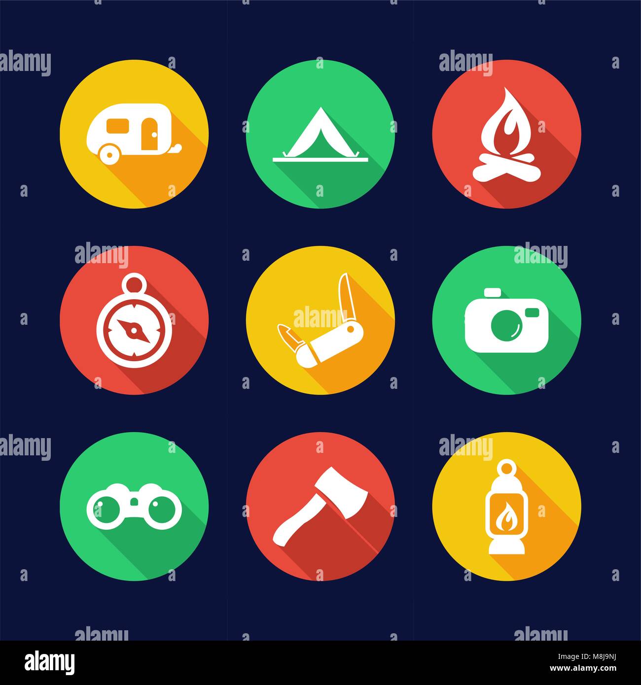 Camping Icons Flat Design Circle Stock Vector Image & Art - Alamy