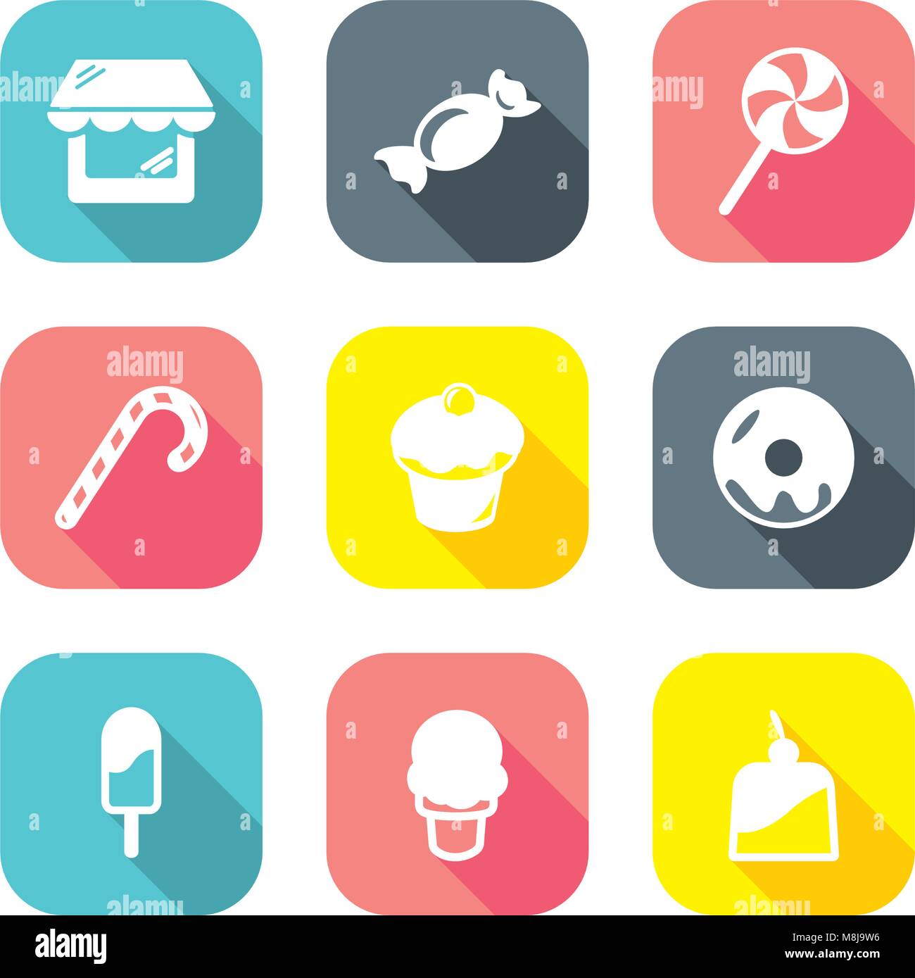Candy Shop Icons Flat Design Stock Vector Image & Art - Alamy