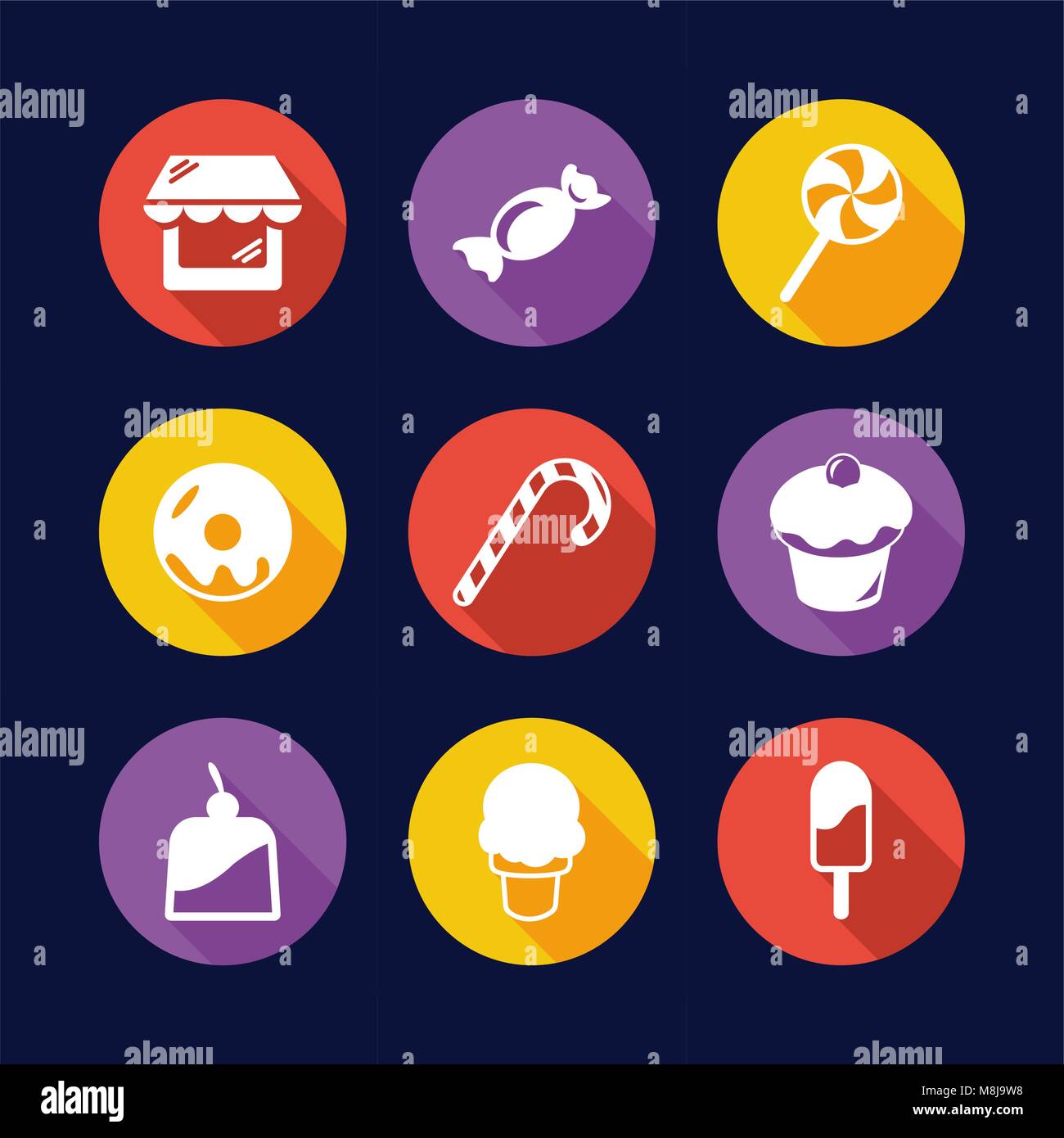 Candy Shop Icons Flat Design Circle Stock Vector Image & Art - Alamy