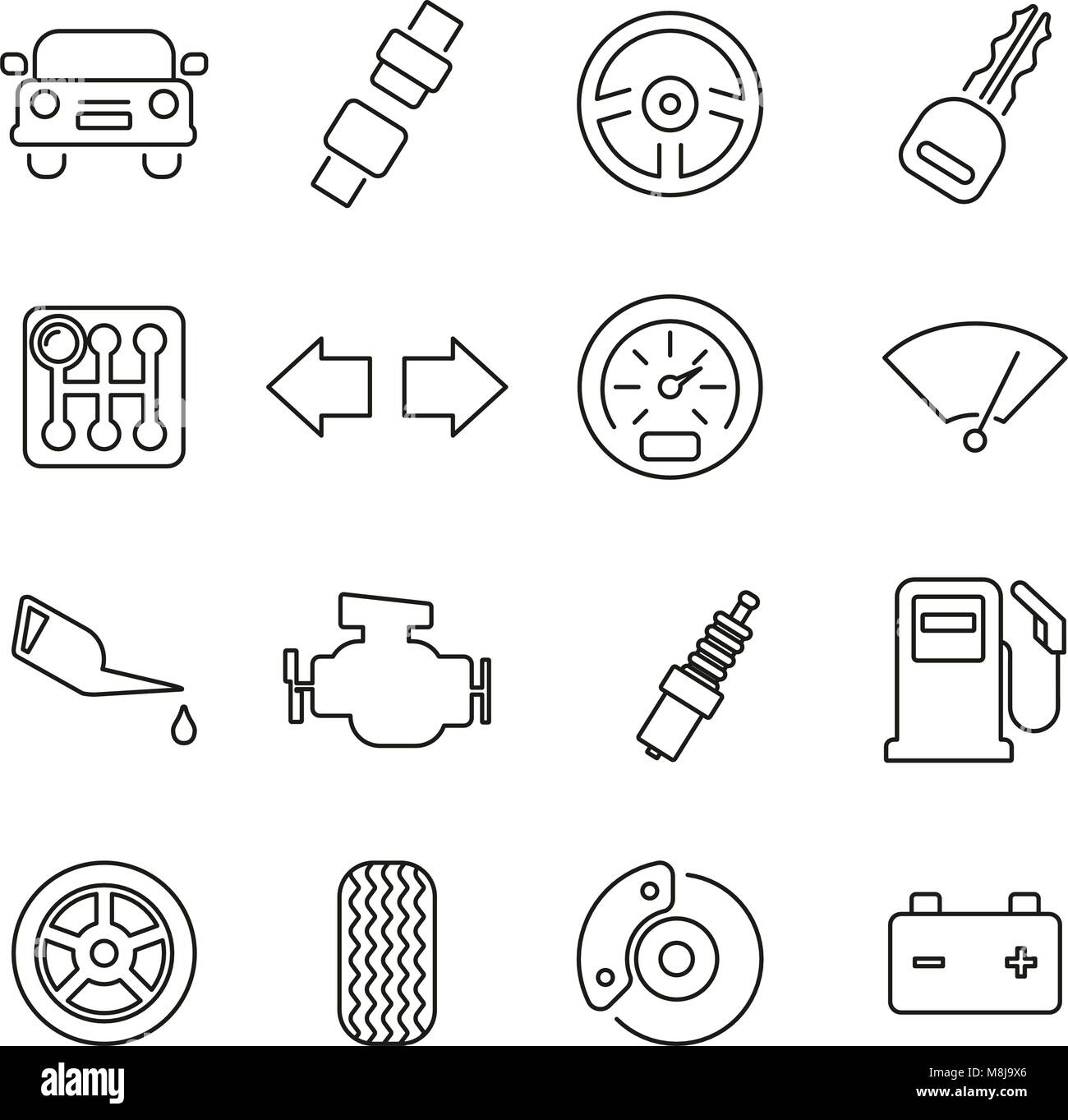 Car & Car Parts Icons Thin Line Vector Illustration Set Stock Vector ...
