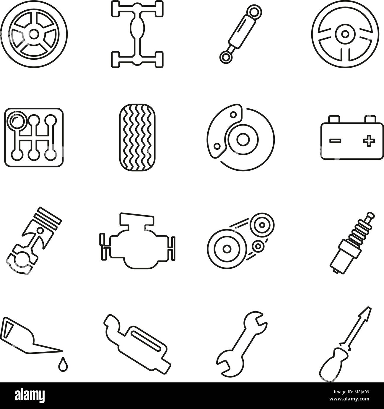 Car Mechanic or Car Parts Icons Thin Line Vector Illustration Set Stock ...